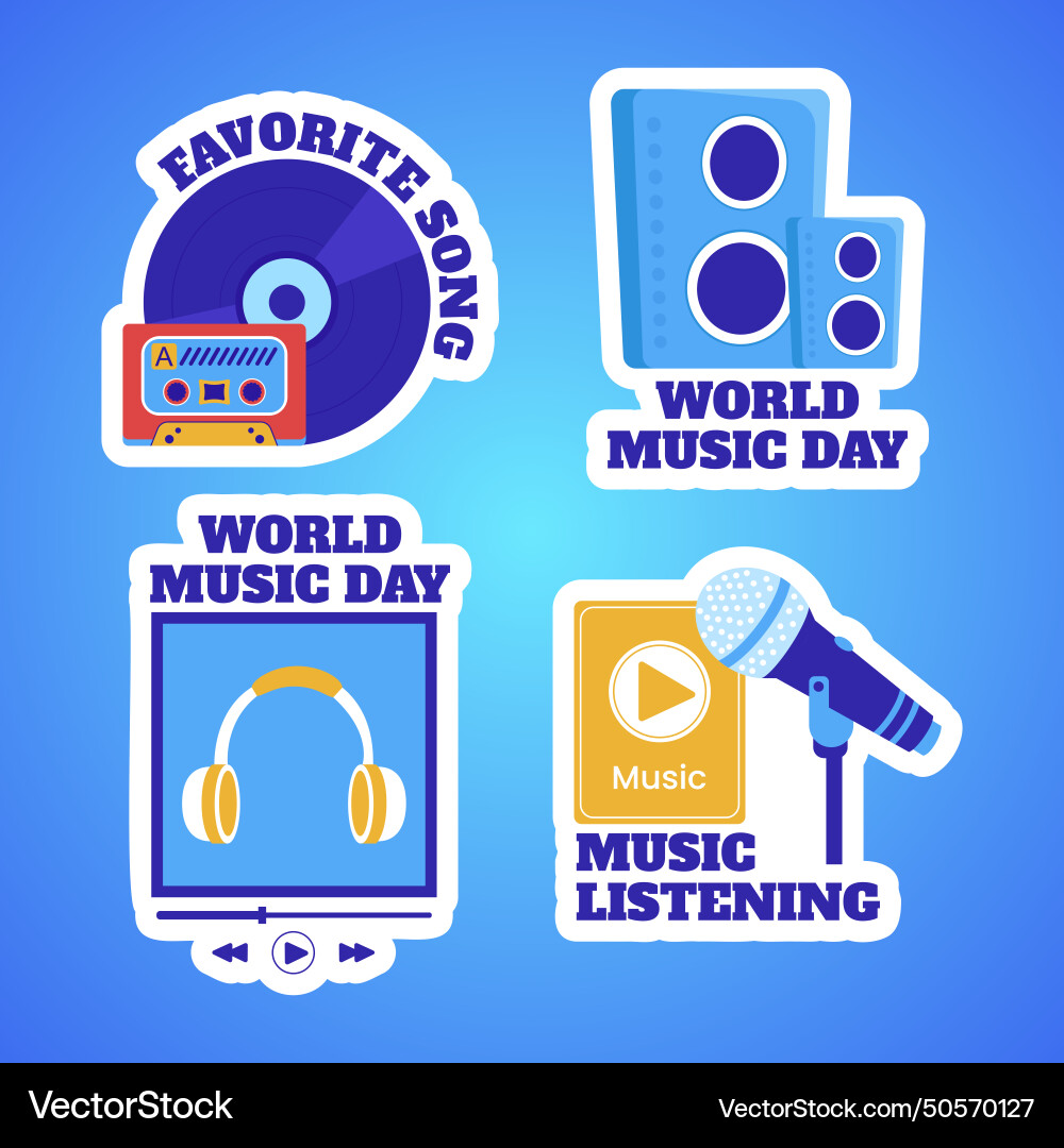 Music day label flat cartoon hand drawn templates Vector Image