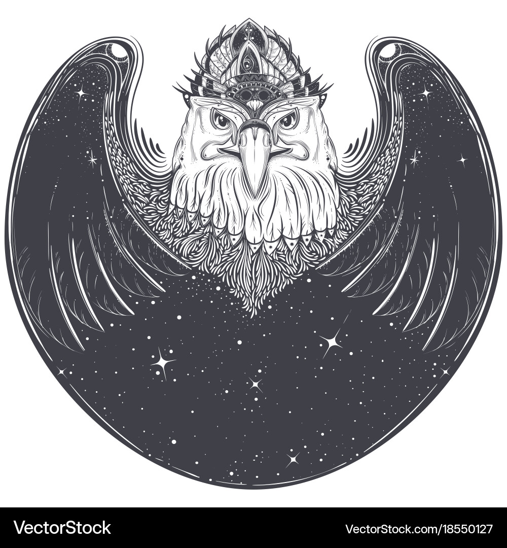Sea eagle head with pagan runic symbols Royalty Free Vector