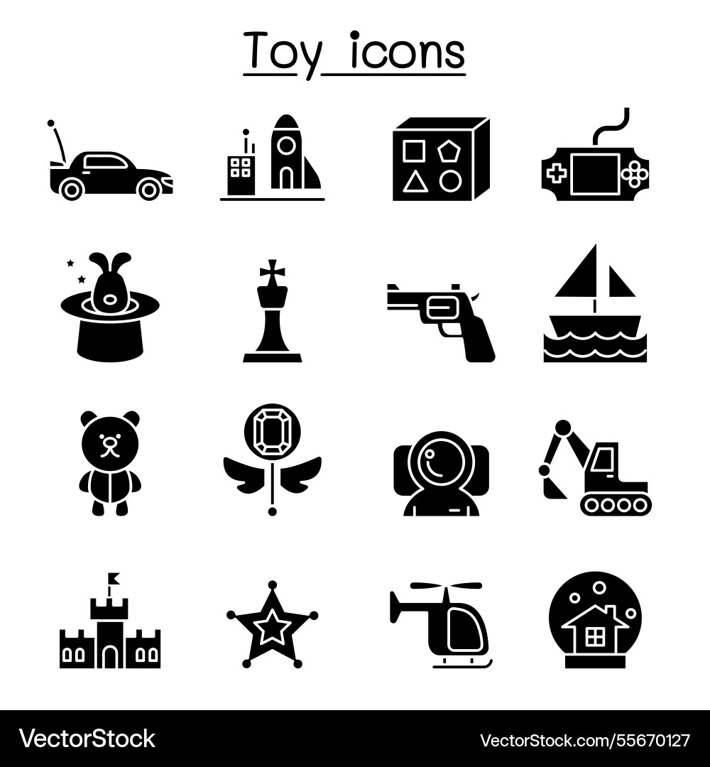 Toy icon set in glyph style Royalty Free Vector Image