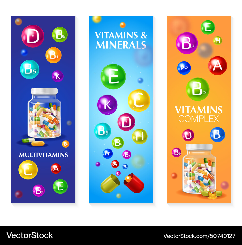 Vitamin mineral vertical banners Royalty Free Vector Image