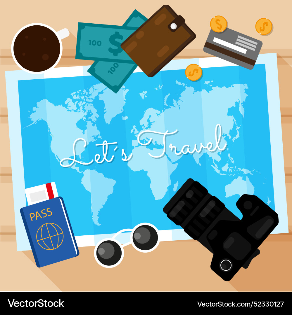 World map and travel elements with flat design Vector Image