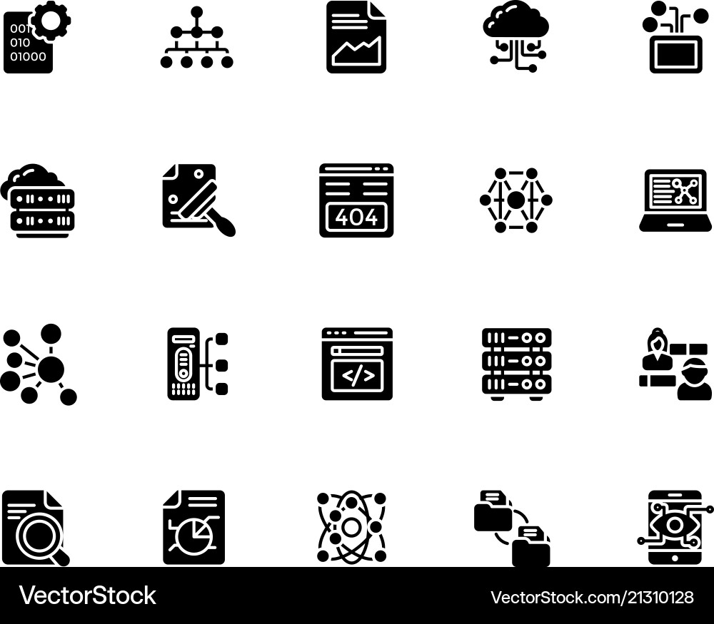 A pack of data management glyph icons Royalty Free Vector