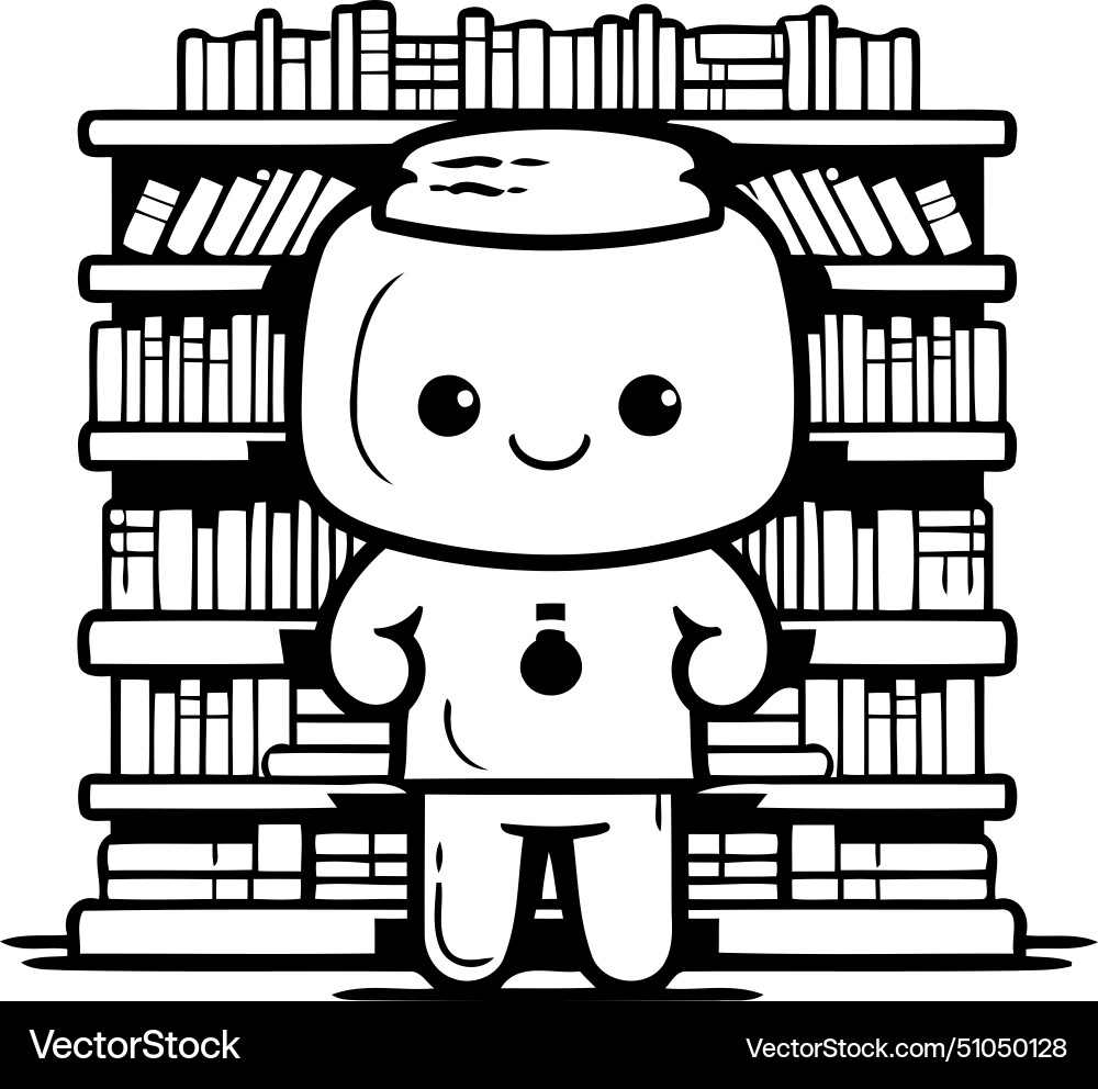 Cute astronaut in the library cartoon character Vector Image