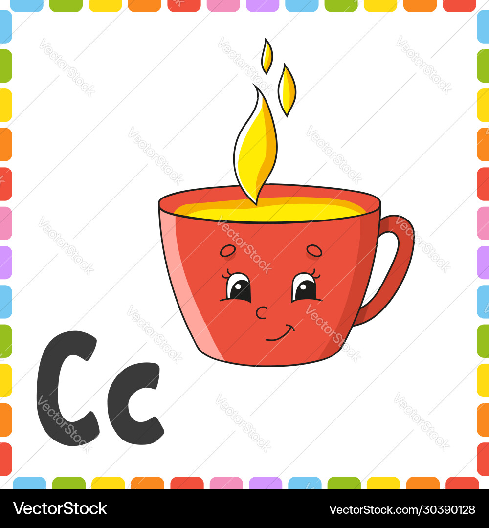 English alphabet letter c - cup abc square flash Vector Image