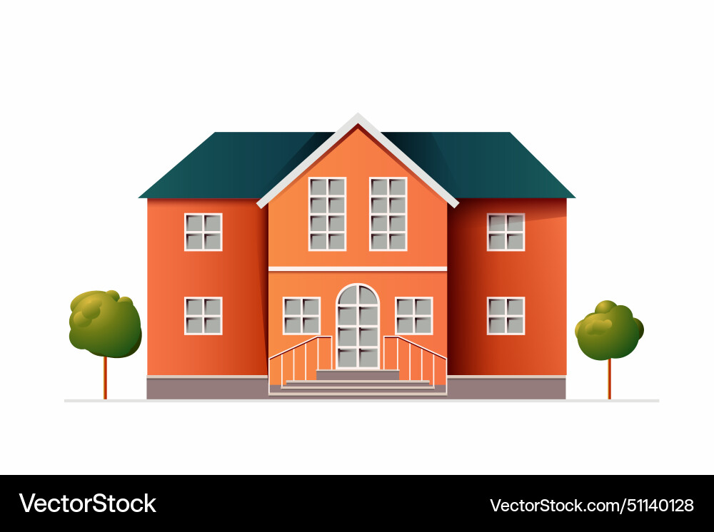School building with a green trees cartoon style Vector Image