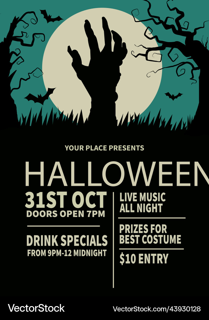 Spooky halloween night party poster flyer design Vector Image
