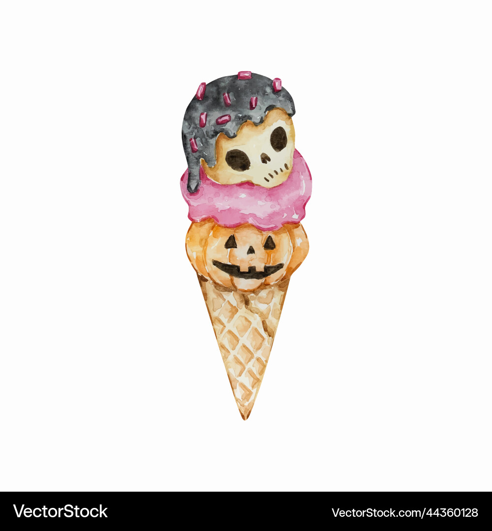 Watercolor halloween ice cream Royalty Free Vector Image