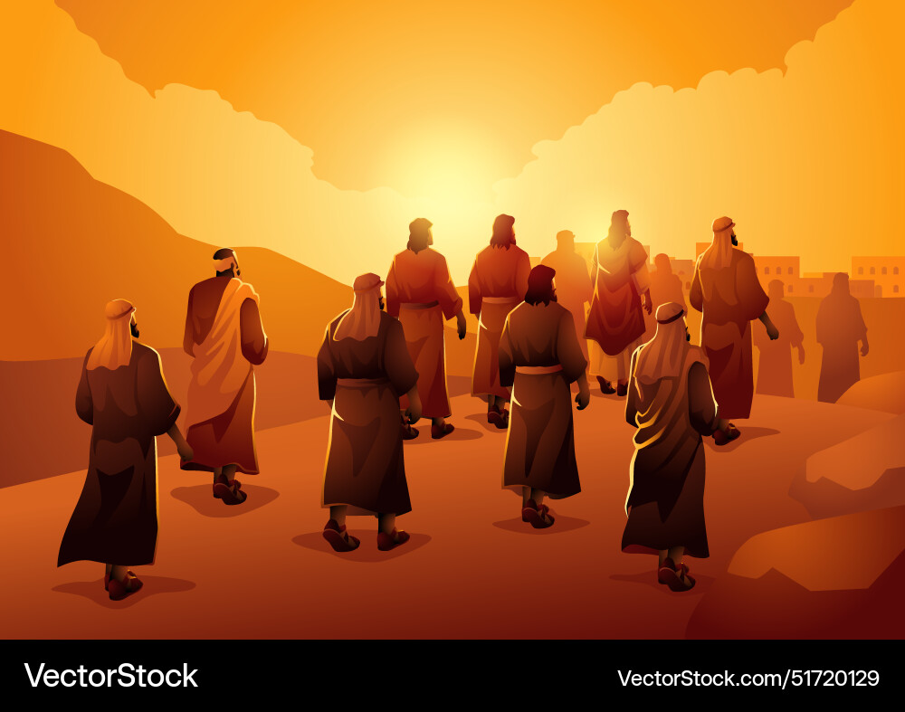 Biblical silhouette jesus and twelve disciples Vector Image