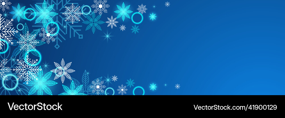 Bright snow blue snowflake design template banner Vector Image