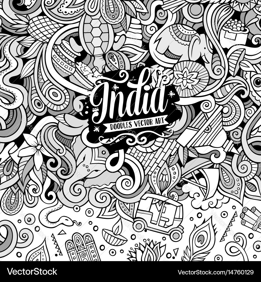 Cartoon hand-drawn doodles india Royalty Free Vector Image