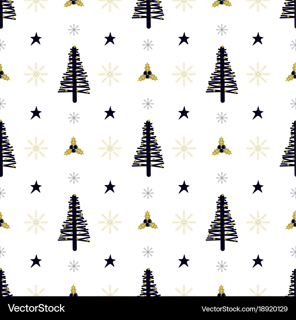 Christmas pattern with tree and holly Royalty Free Vector
