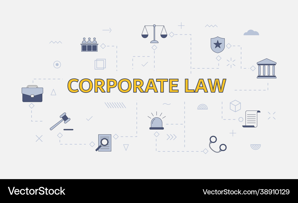 Corporate law concept with icon set big word Vector Image