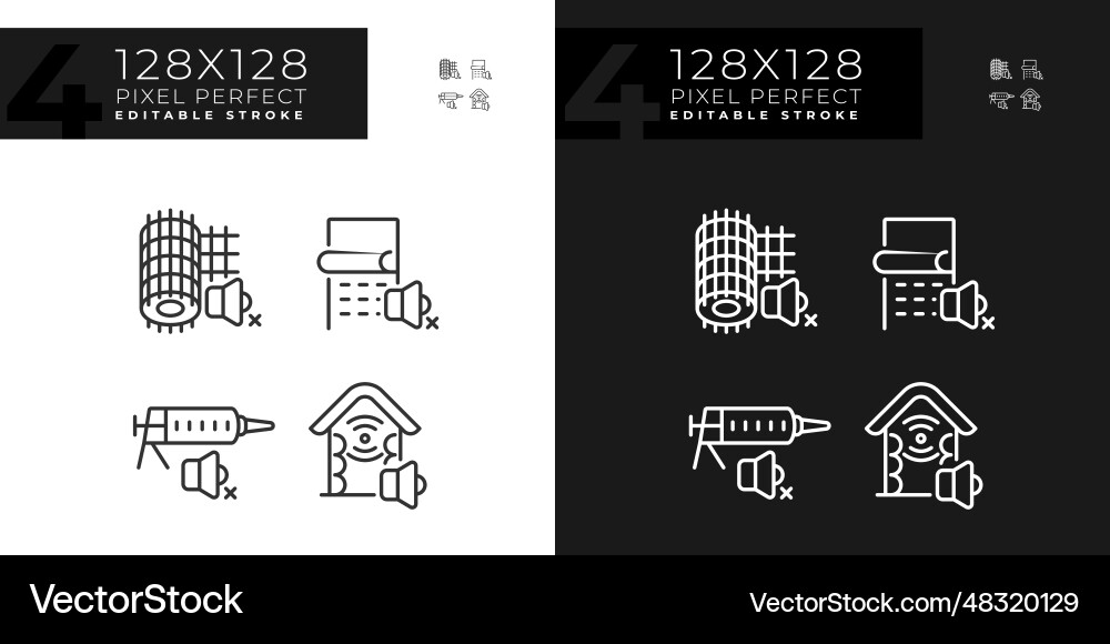 Editable pixel perfect soundproofing icons pack Vector Image