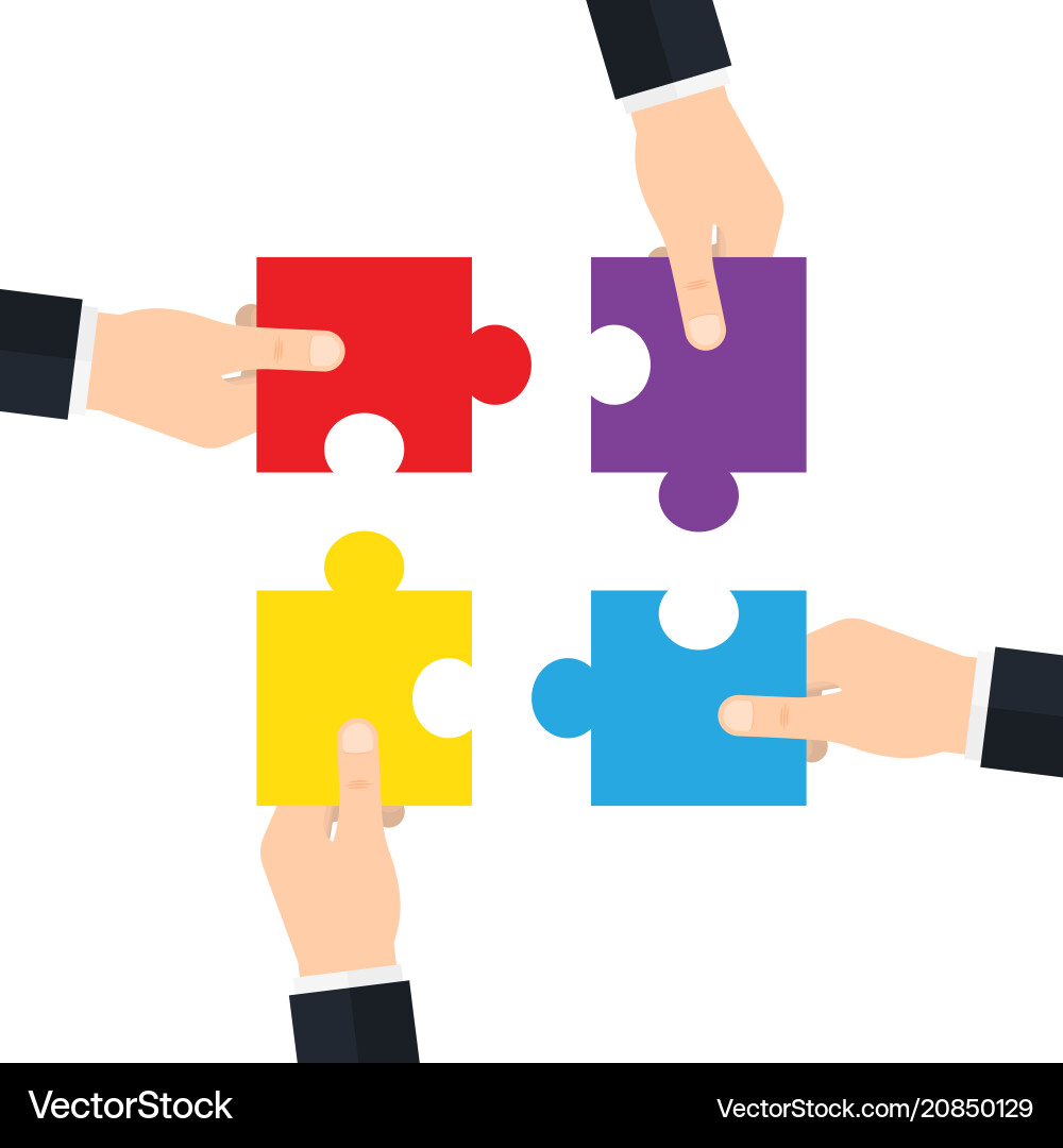 Hands holding and putting puzzle pieces together Vector Image