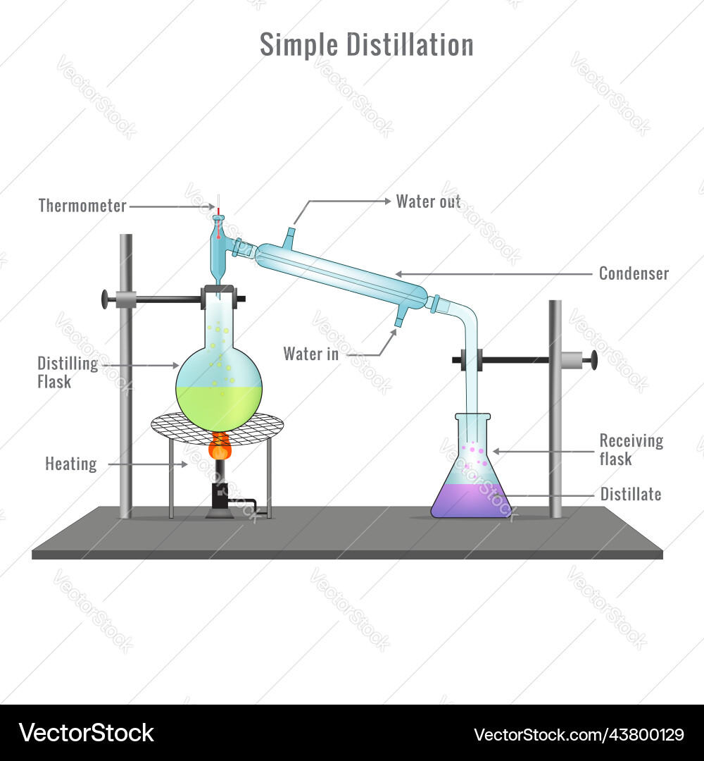 Simple distillation apparatus diagram with full Vector Image