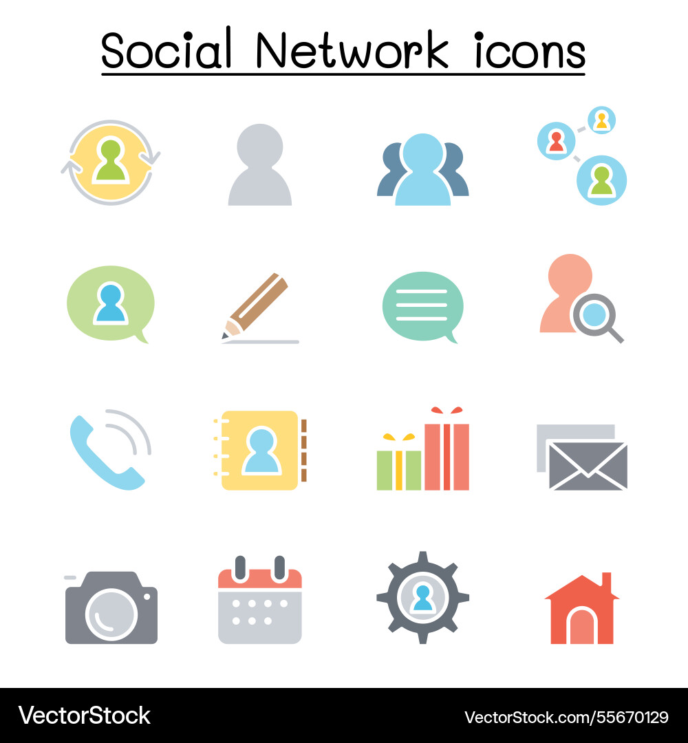 Social network icon set in flat color style Vector Image