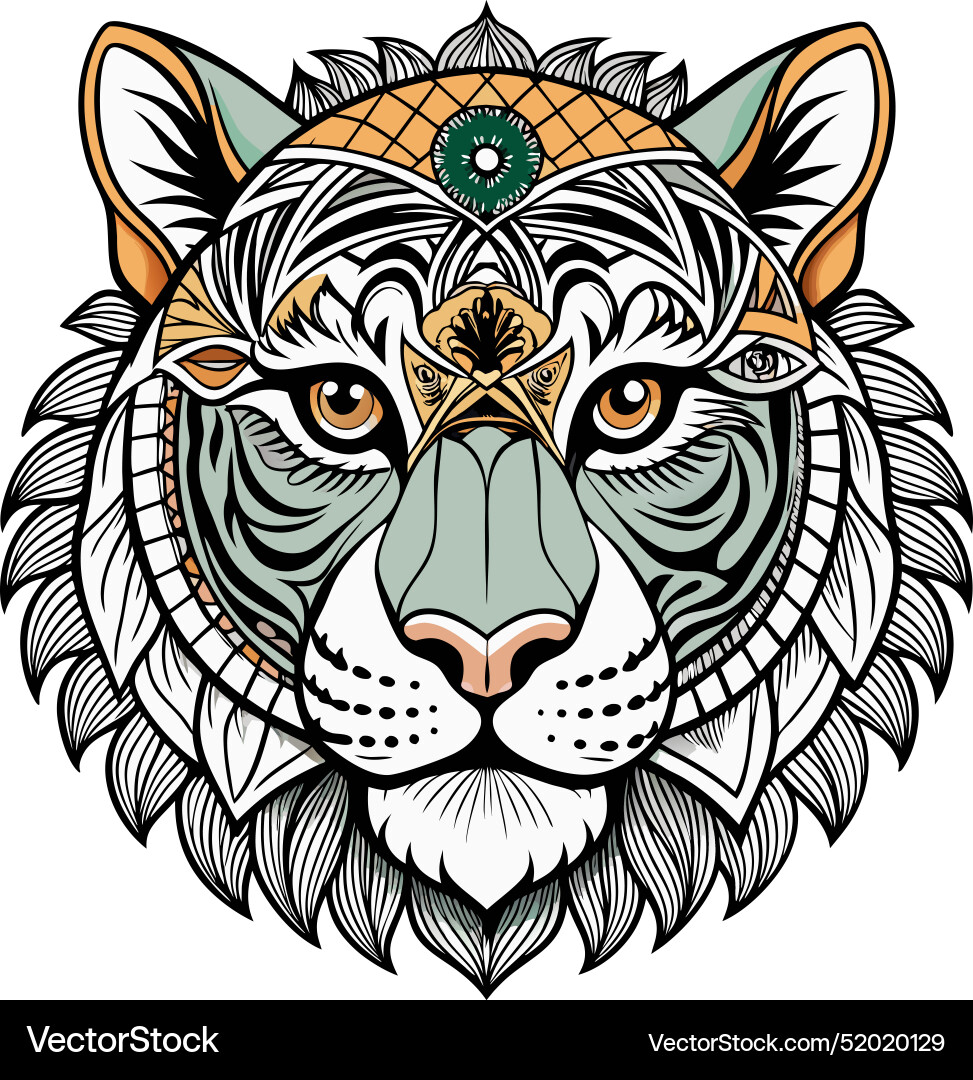 Tiger head mandala entangle coloring page Vector Image