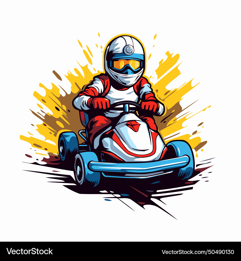 Cartoon karting driver on race track Royalty Free Vector