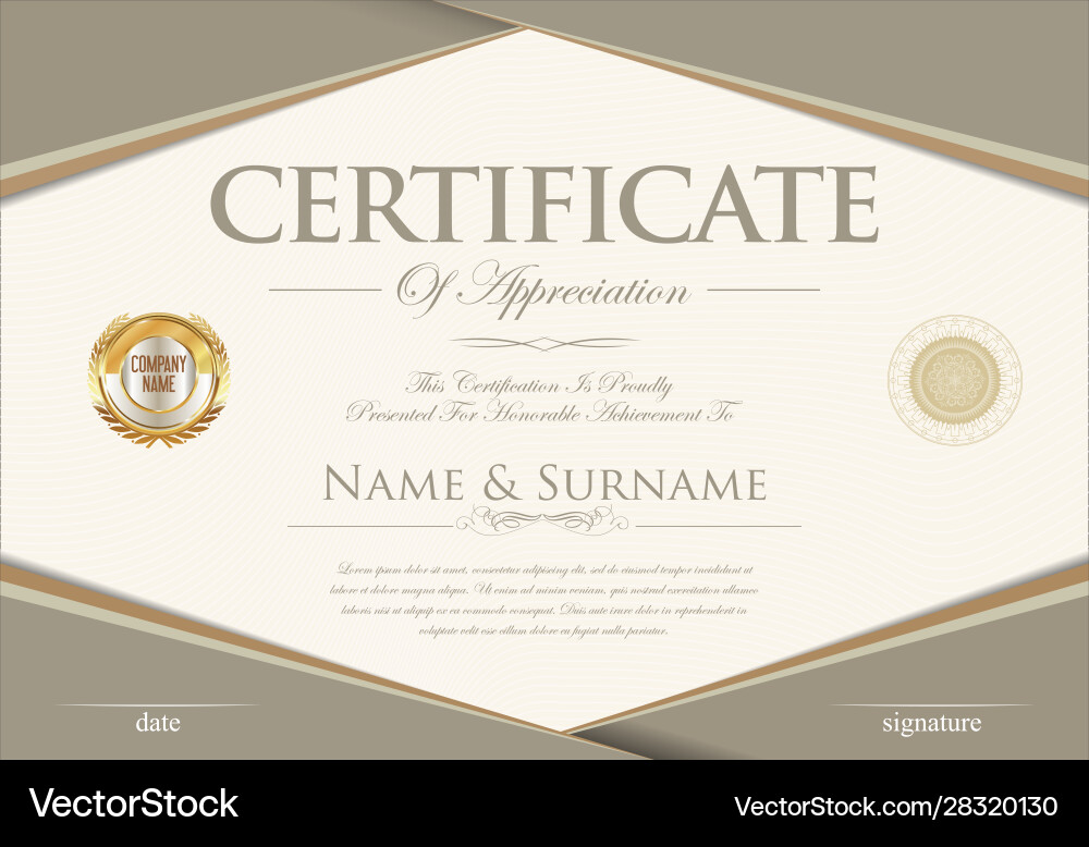 Certificate retro design template 6 Royalty Free Vector