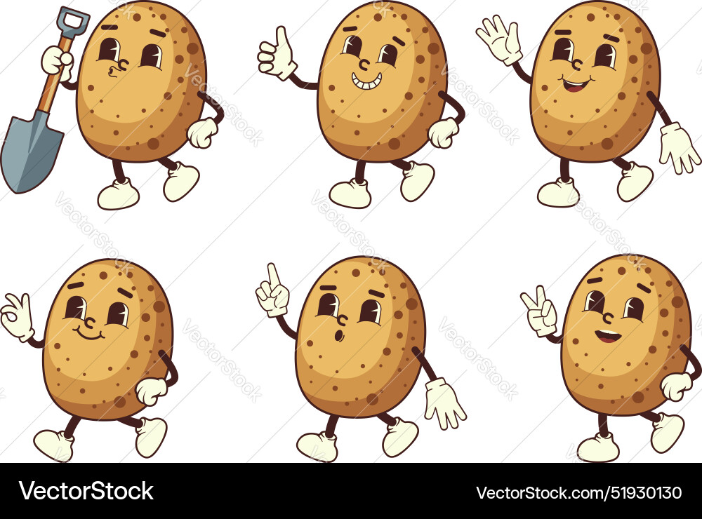 Funny cartoon potato set Royalty Free Vector Image