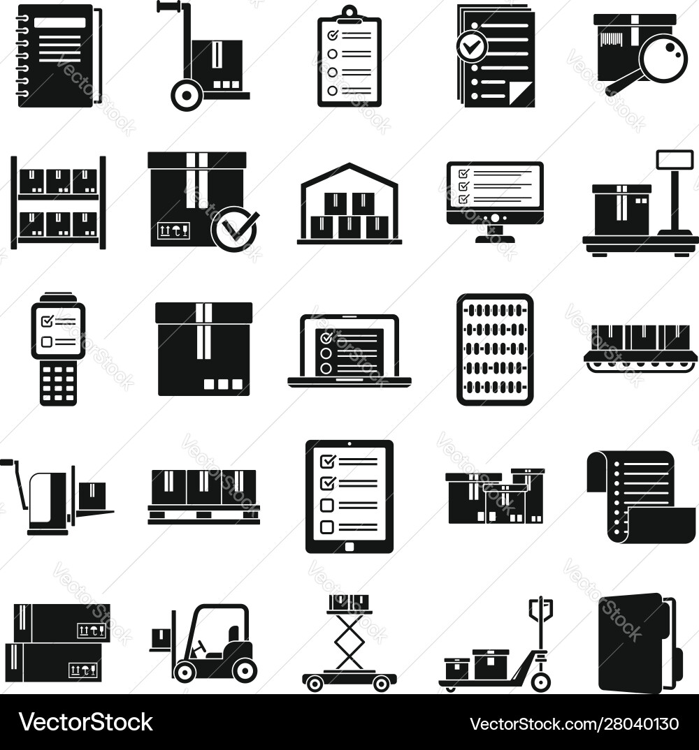 Inventory warehouse icons set simple style Vector Image