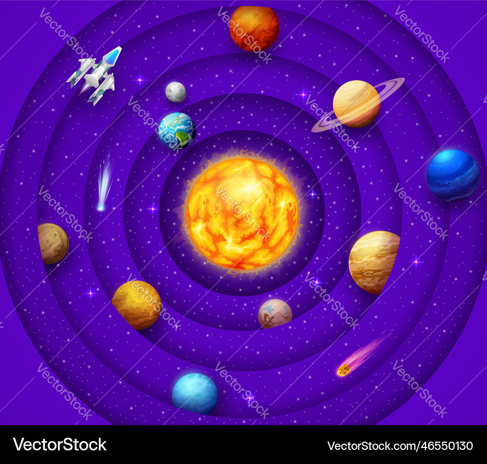 Paper cut space solar system planets and stars Vector Image