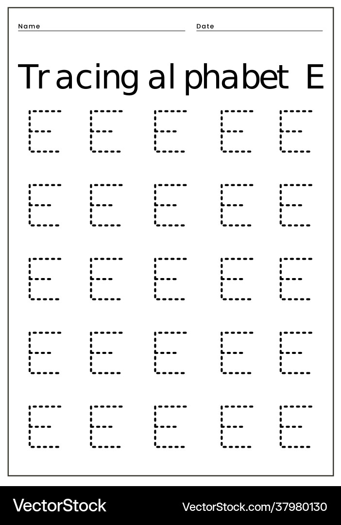 Tracing english alphabet e for preschool Vector Image