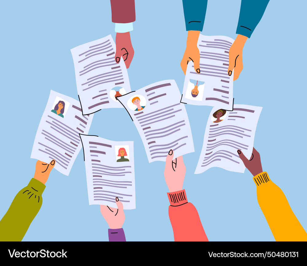 Cartoon color human hands holding cv profile Vector Image