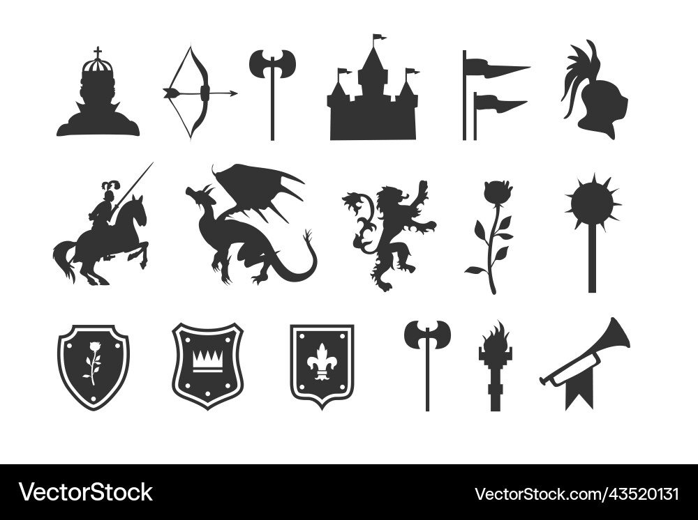 Heraldic symbols and elements medieval clip art Vector Image