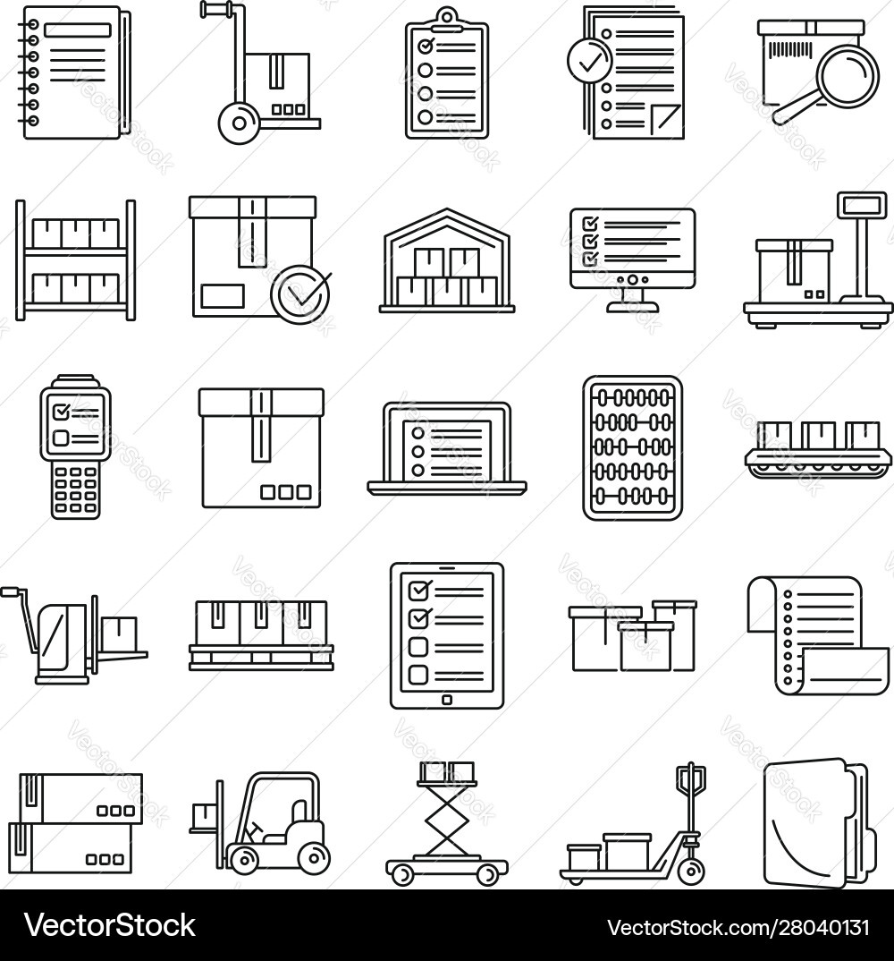 Work inventory icons set outline style Royalty Free Vector