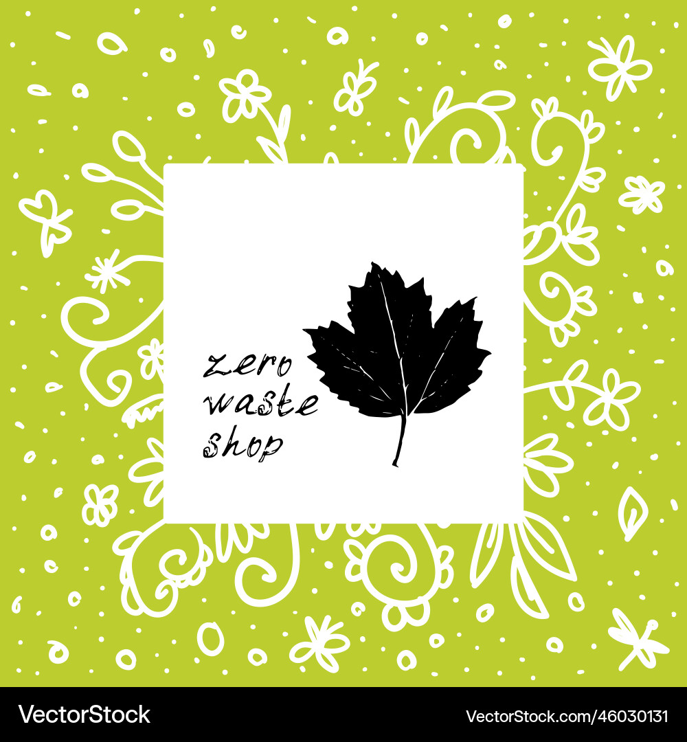 Zero waste shop logo black white green text Vector Image