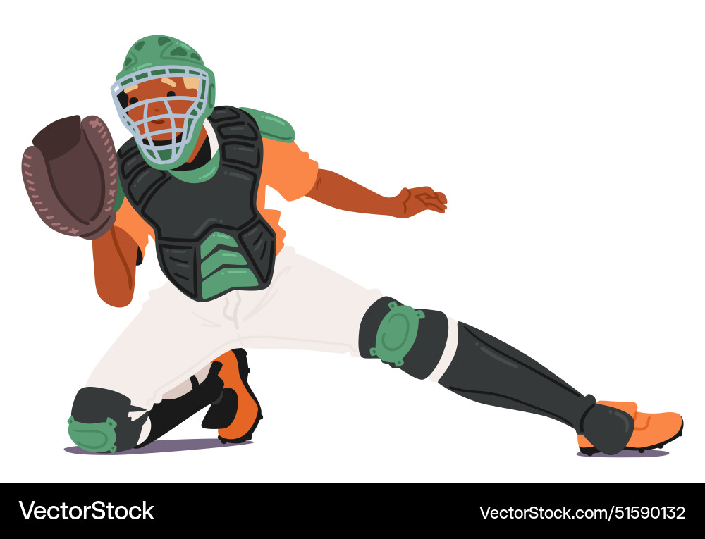 Baseball catcher in action wearing full protective