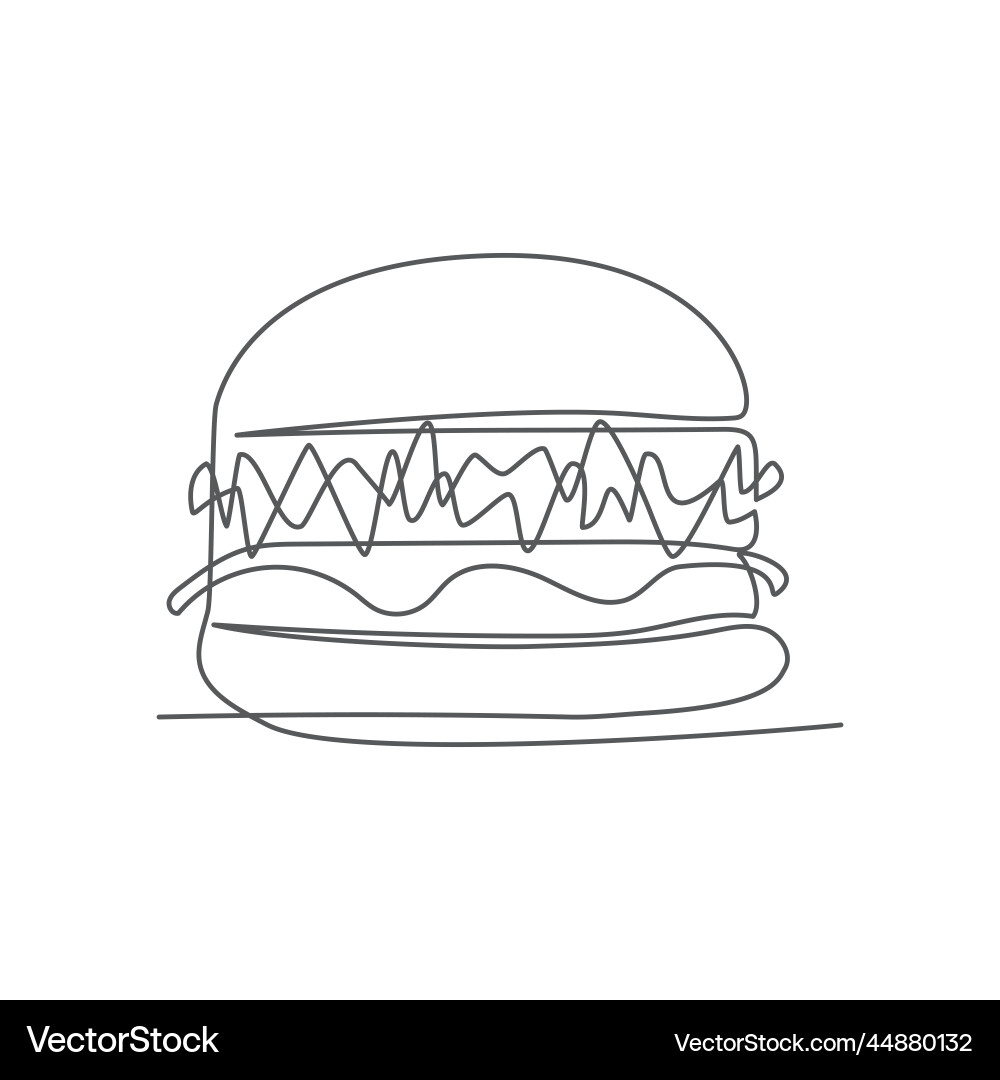 Burger one line drawing on white background Vector Image