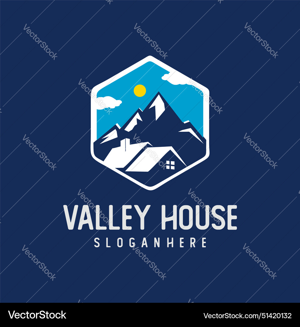 Countryside house valley logo badge Royalty Free Vector