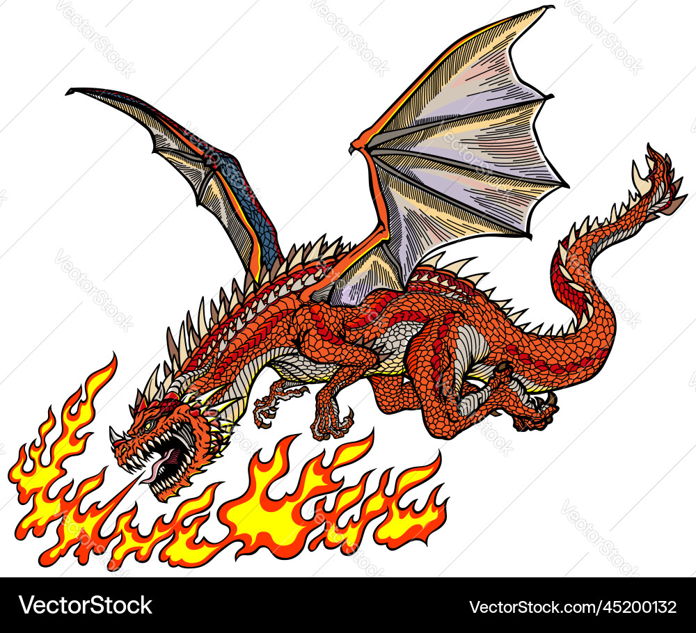 Fire-breathing dragon in the flight Royalty Free Vector
