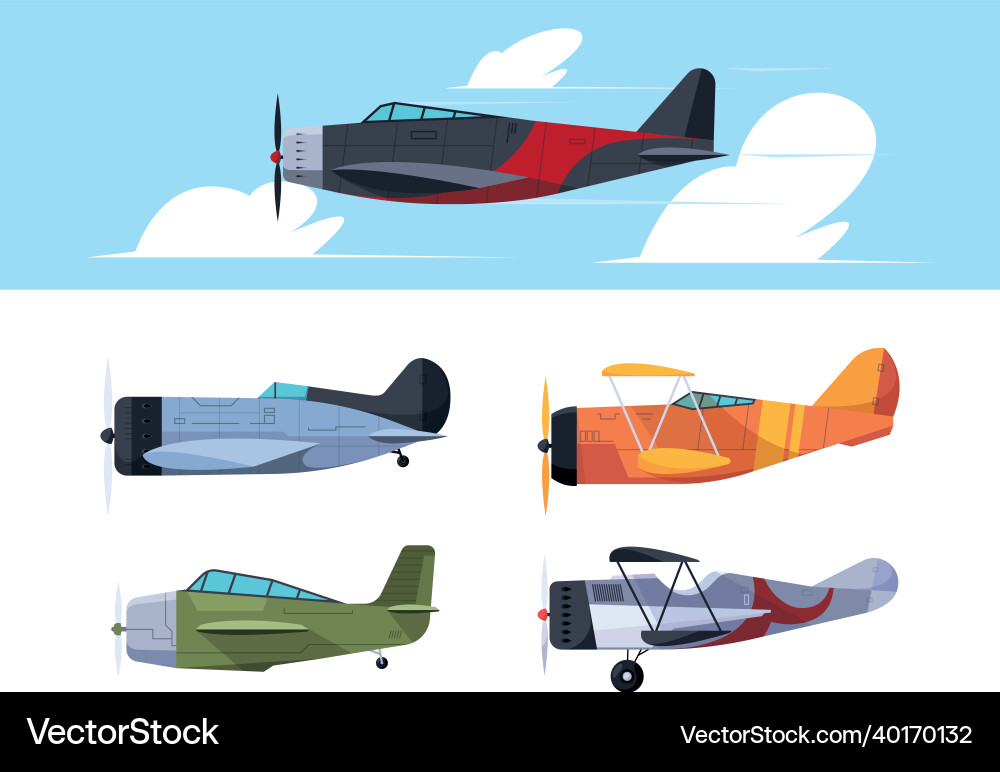 Retro plane civil aviation old style in sky Vector Image