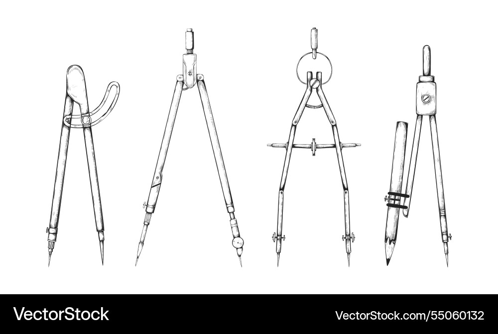 Vintage compass sketch stationery math education Vector Image