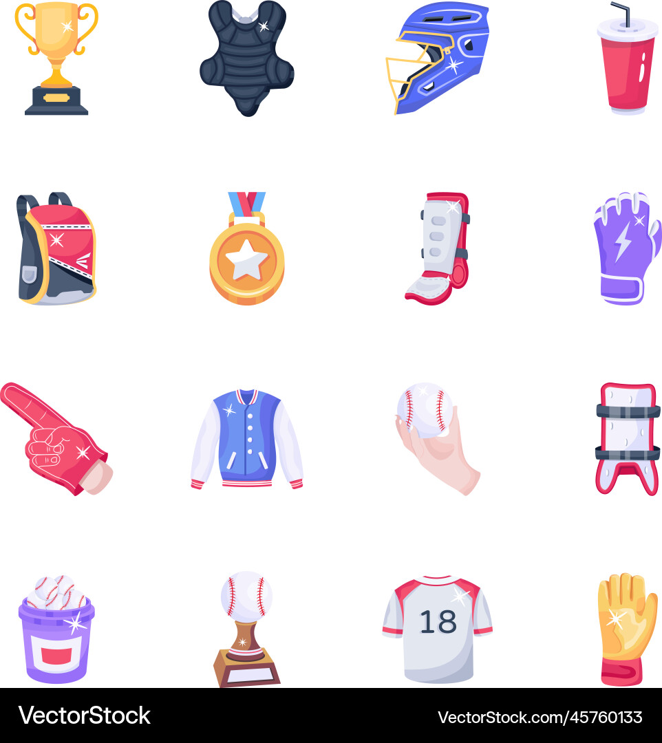 Collection of baseball game 2d icons Royalty Free Vector