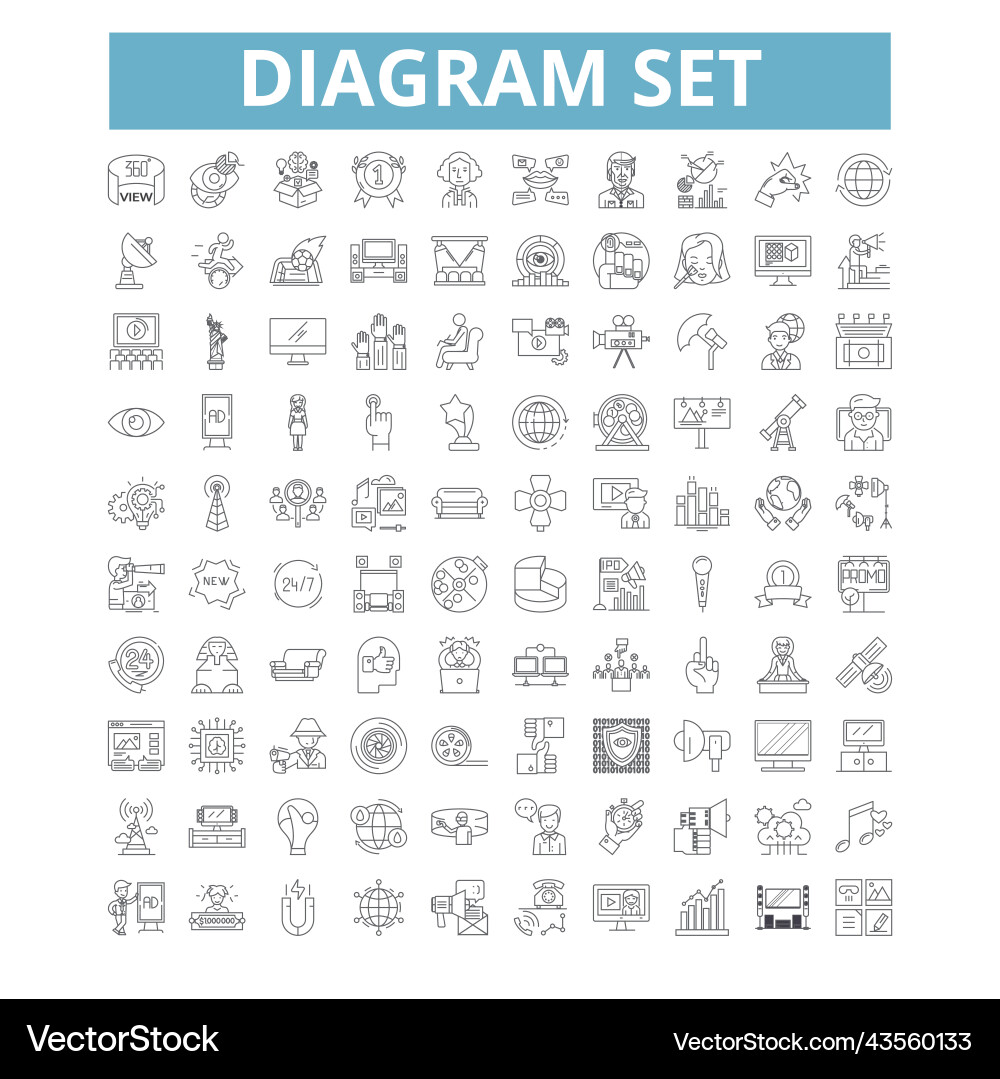 Diagram set icons line symbols web signs Vector Image