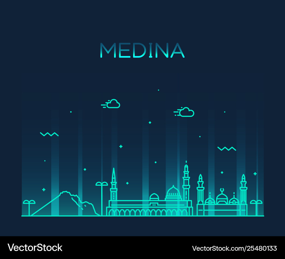 Medina skyline saudi arabia linear style Vector Image