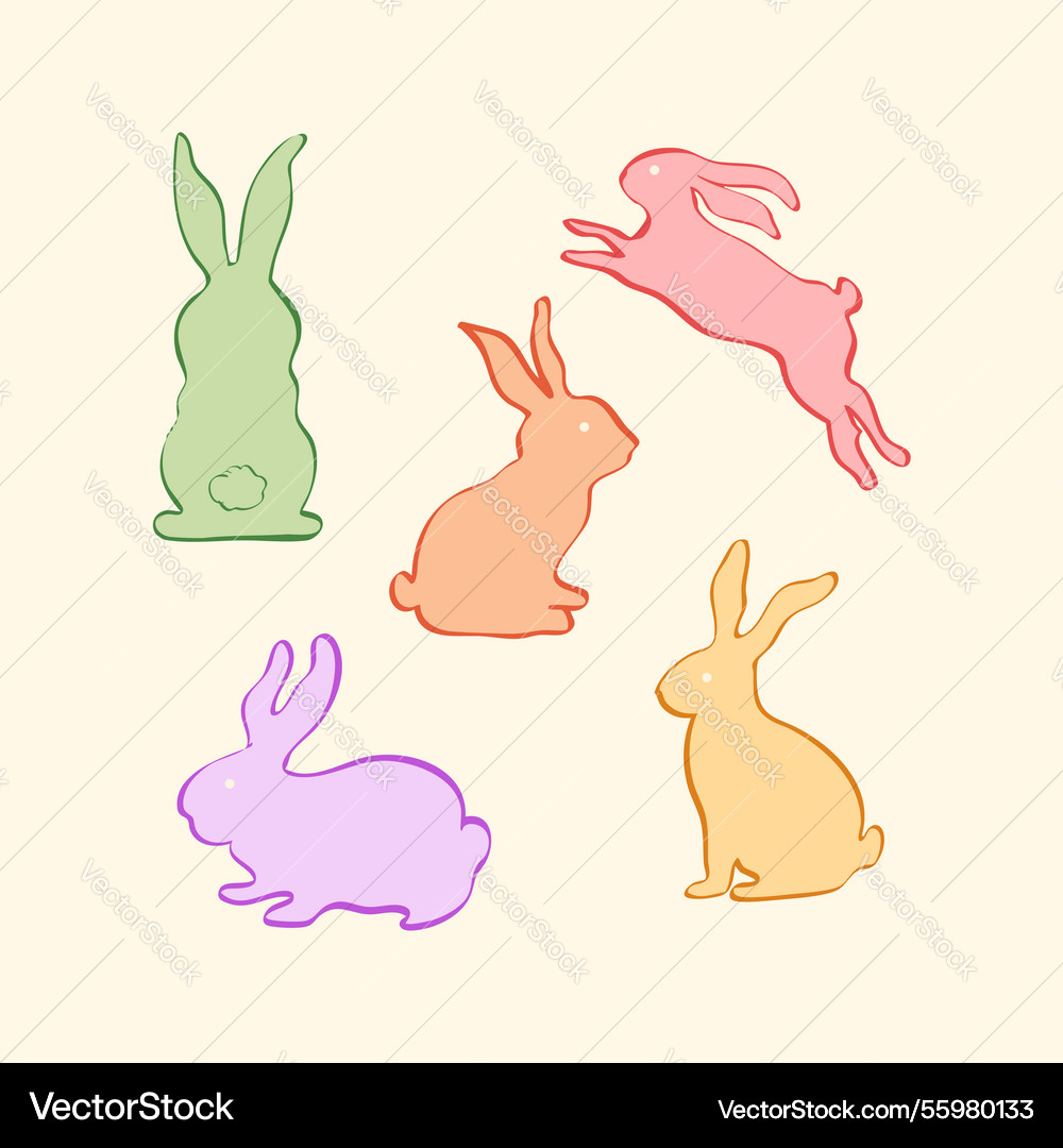 Pastel bunny silhouettes Royalty Free Vector Image