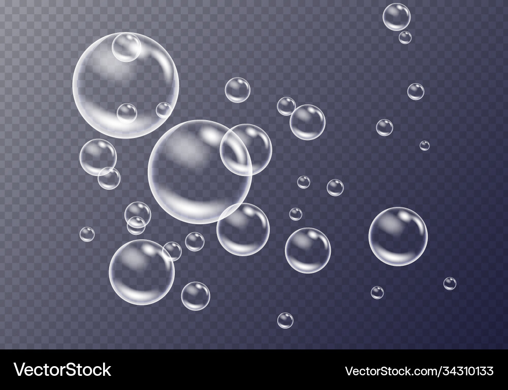 Realistic white water bubbles with reflection Vector Image