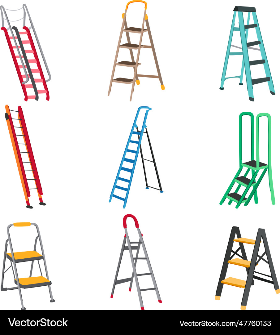Step ladder set cartoon Royalty Free Vector Image