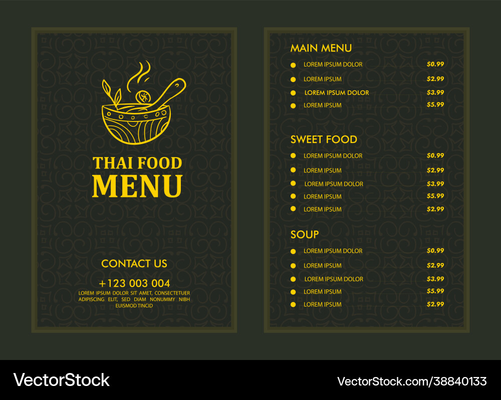 Thai soup restaurant menu design template Vector Image
