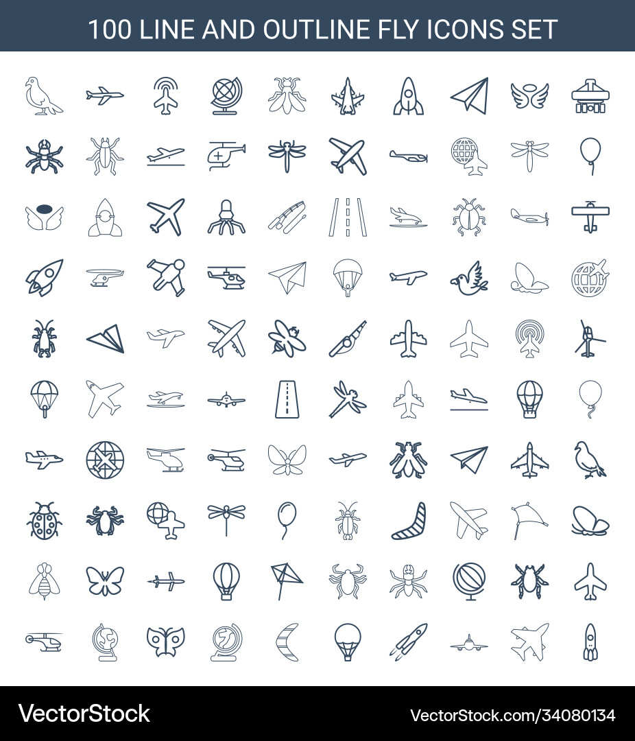 100 fly icons Royalty Free Vector Image - VectorStock