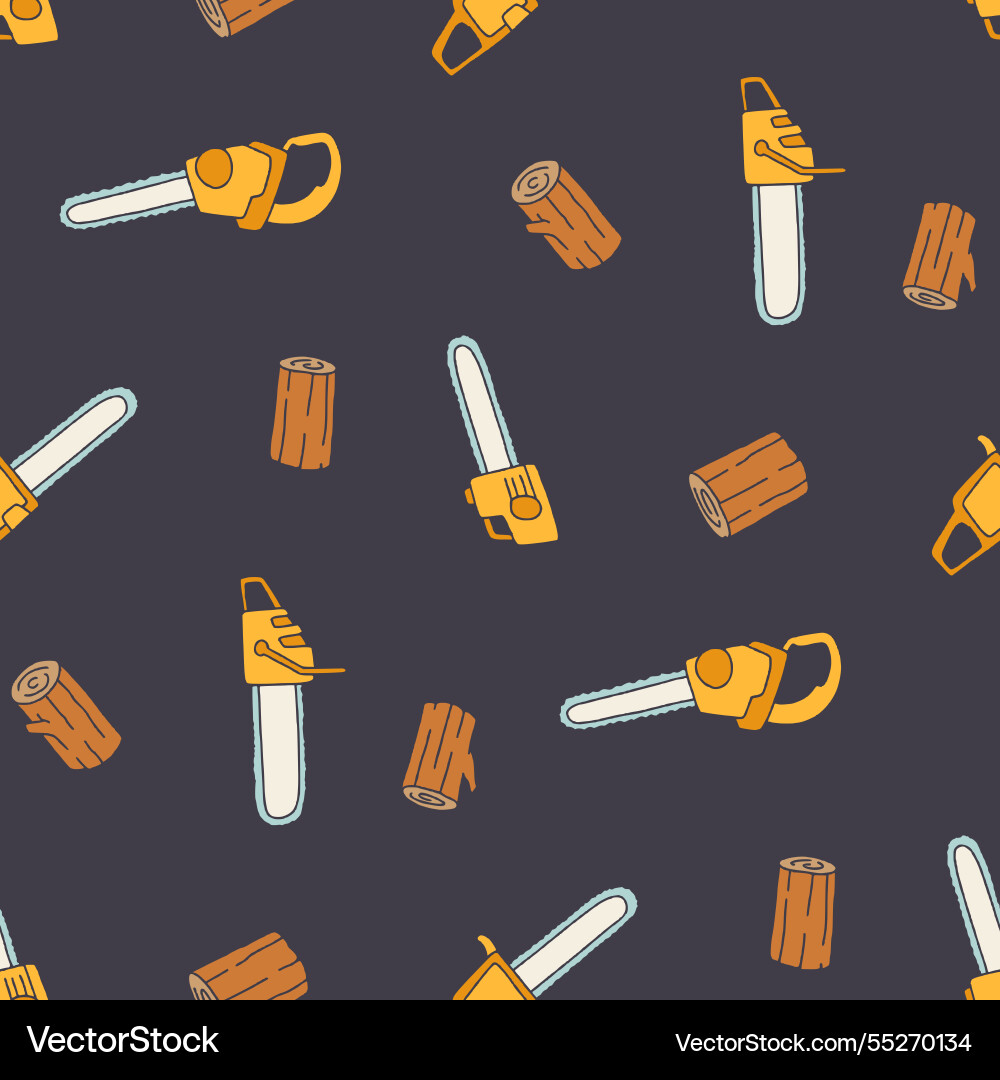 Chainsaw log wood seamless pattern design Vector Image