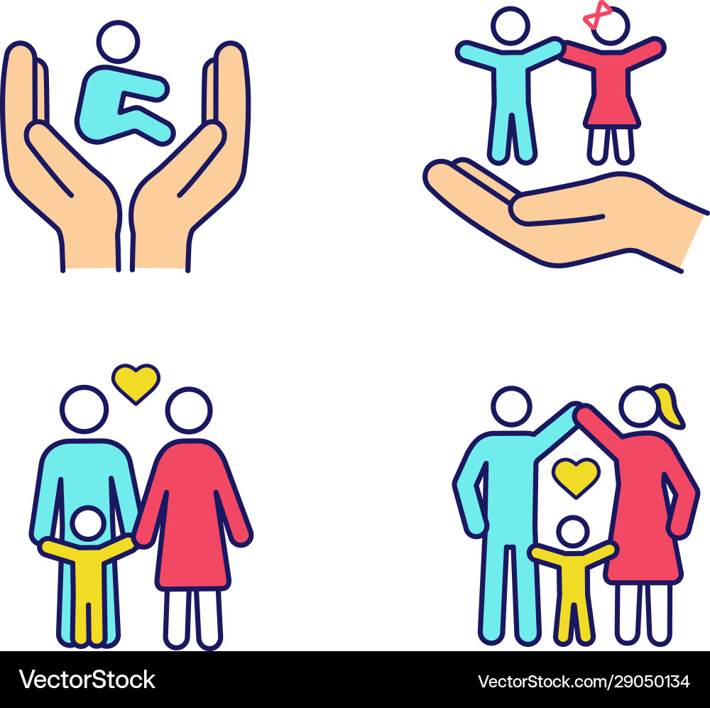 Child custody color icons set Royalty Free Vector Image