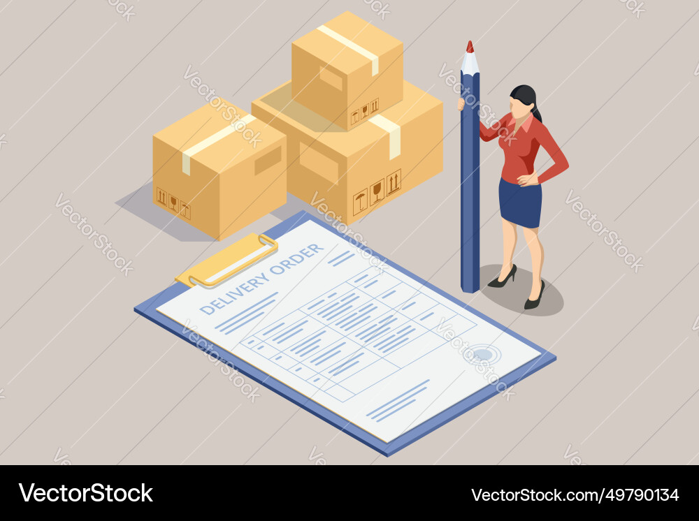 Isometric warehouse worker checking inventory Vector Image Isometric warehouse worker checking inventory Vector Image