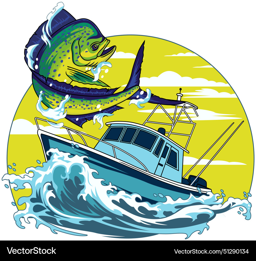 Mahi boat fishing logo Royalty Free Vector Image