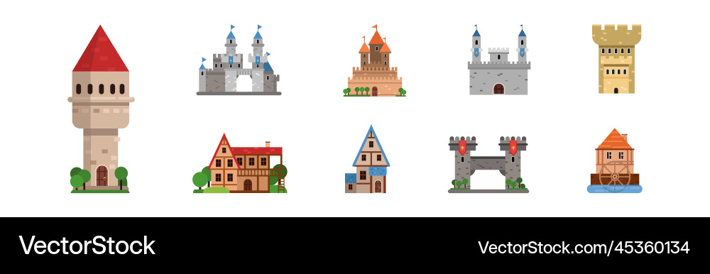 Medieval facade building and stone construction Vector Image